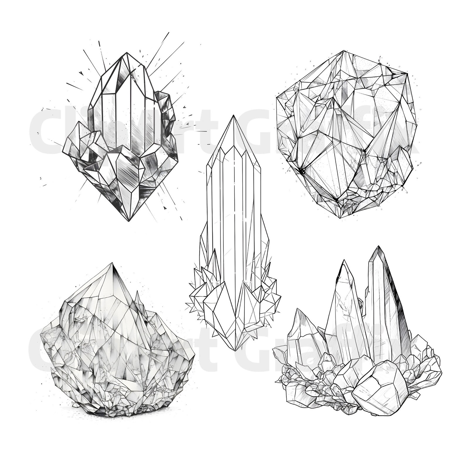 Crystal Drawings Clipart Bundle Crystal Clipart Gemstone Clipart High ...