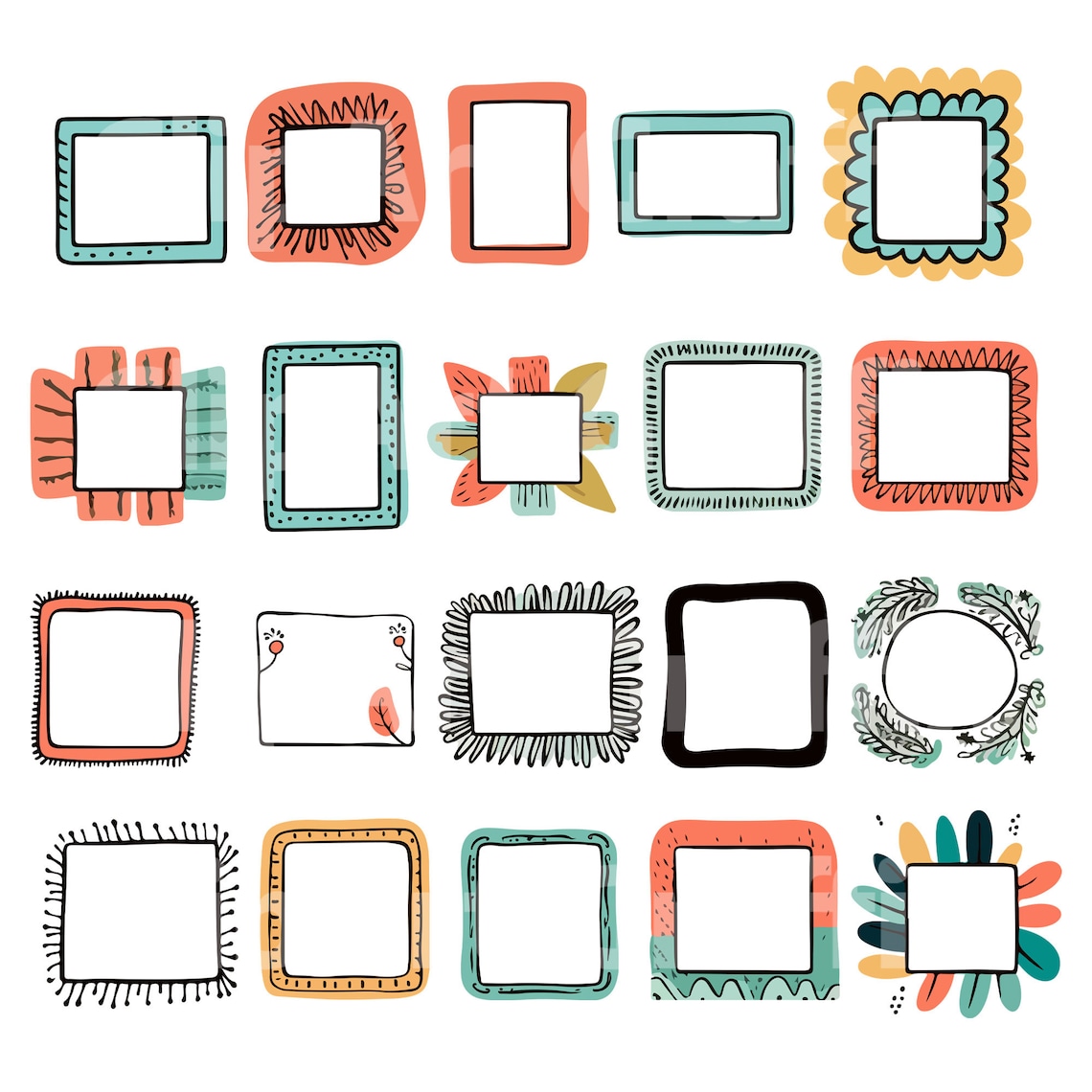 120 Doodle Clipart Frames Digital Frame Clip Art Commercial Use Doodle ...