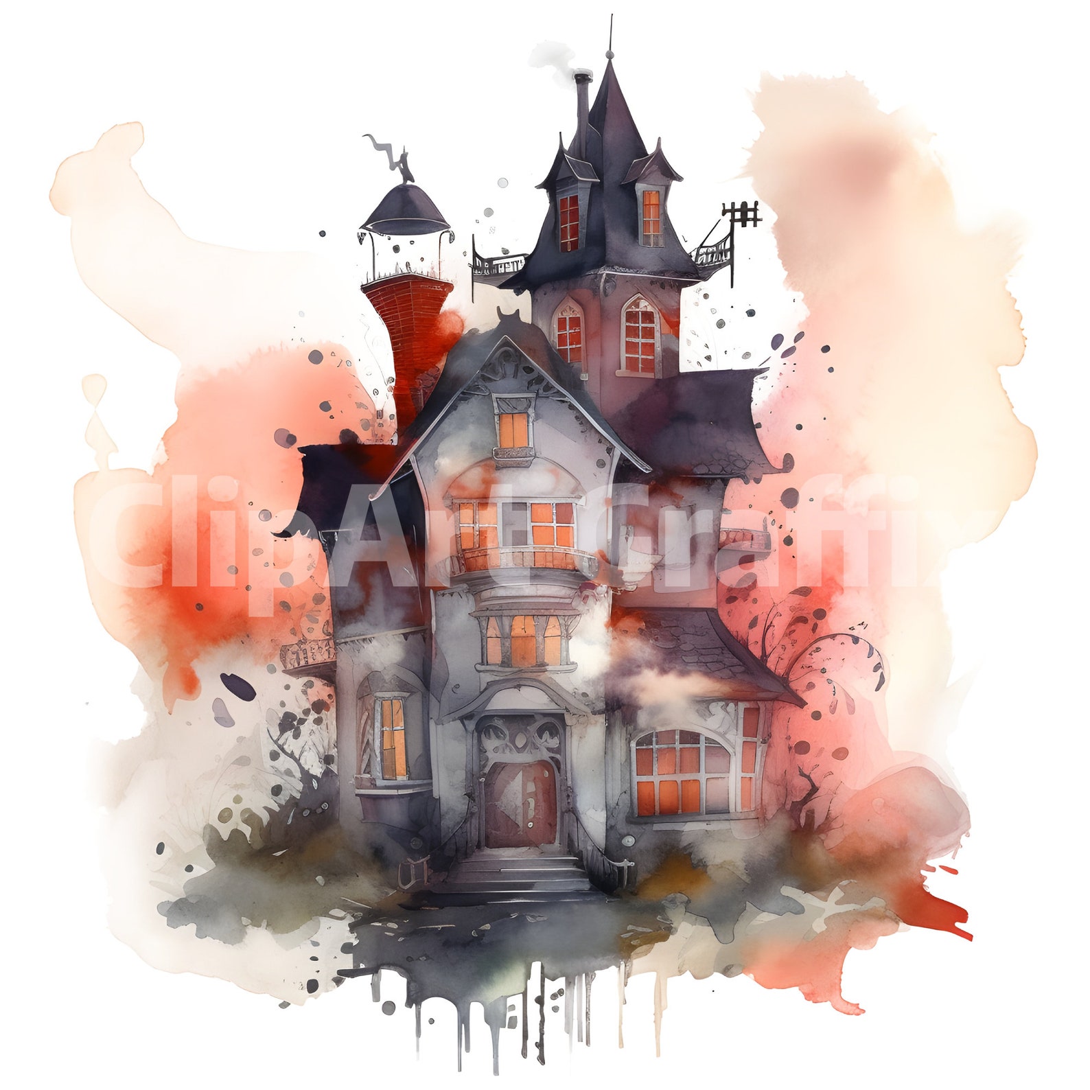 Watercolor Haunted Houses Halloween Halloween Clipart - Etsy