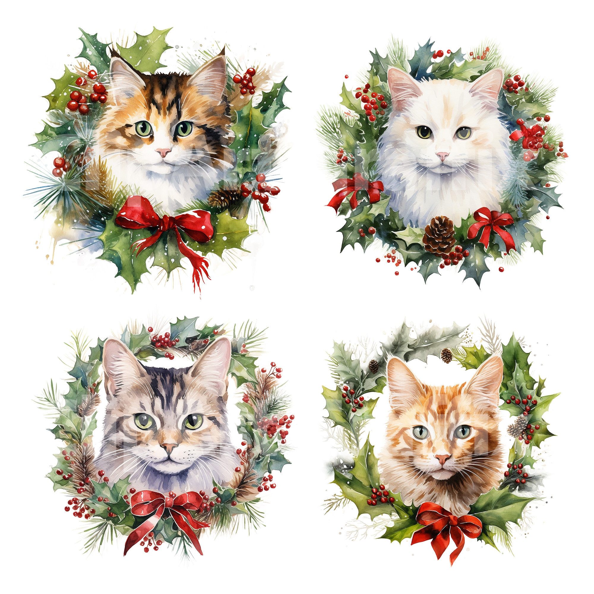 Christmas Cat Wreath Clipart Bundle Christmas Cats Christmas Clipart ...