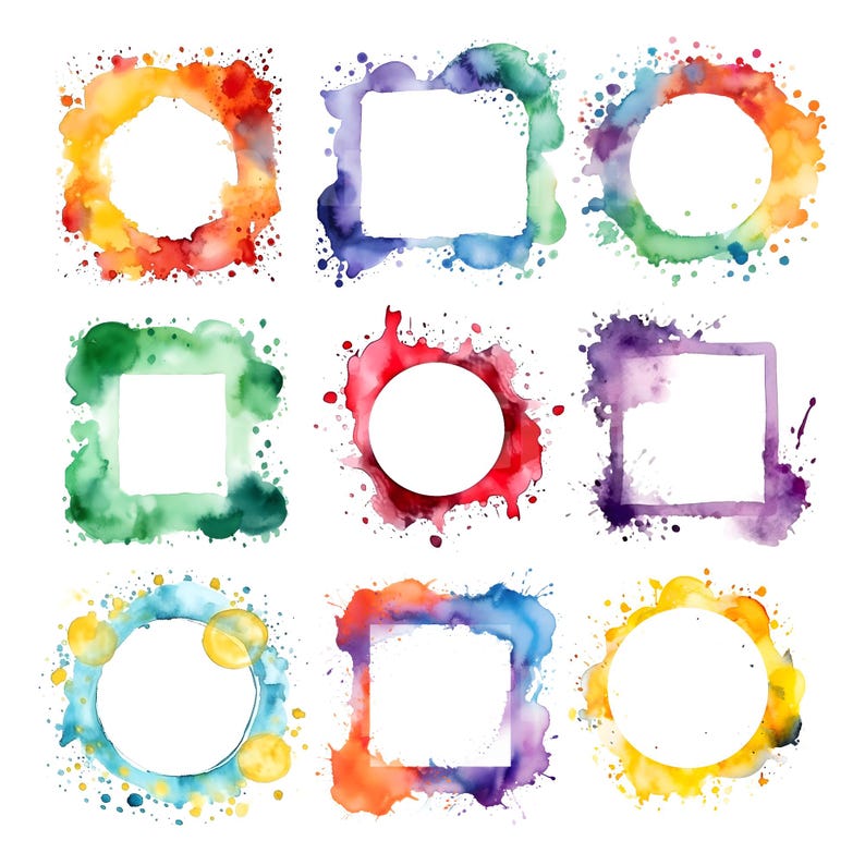 60 Watercolor Clipart Frames Watercolor Printable Scrapbook Clipart ...