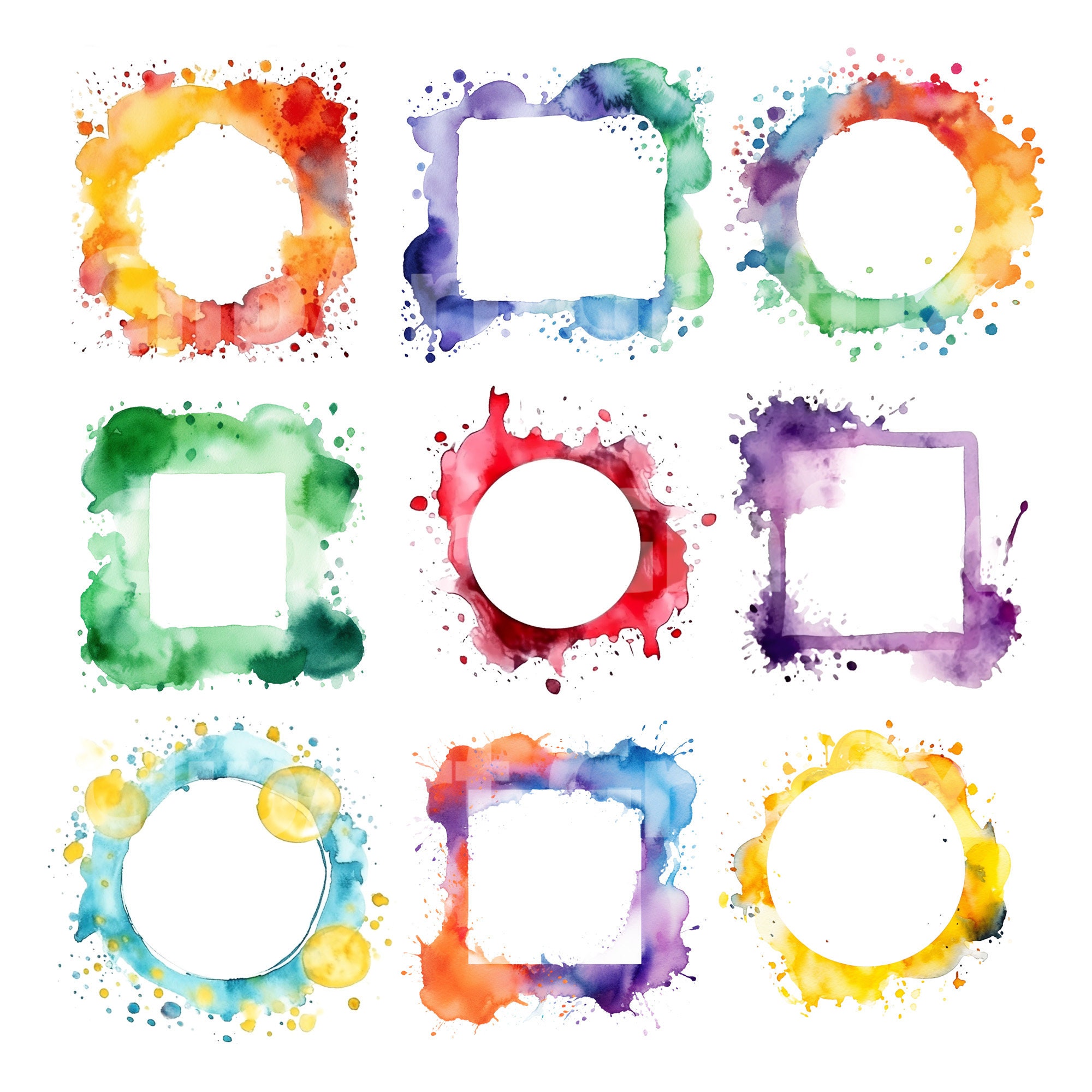 60 Watercolor Clipart Frames Watercolor Printable Scrapbook Clipart ...