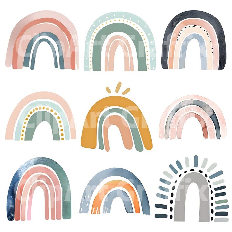 Colorful Rainbow Clipart With Transparent Backgrounds Cute Boho ...