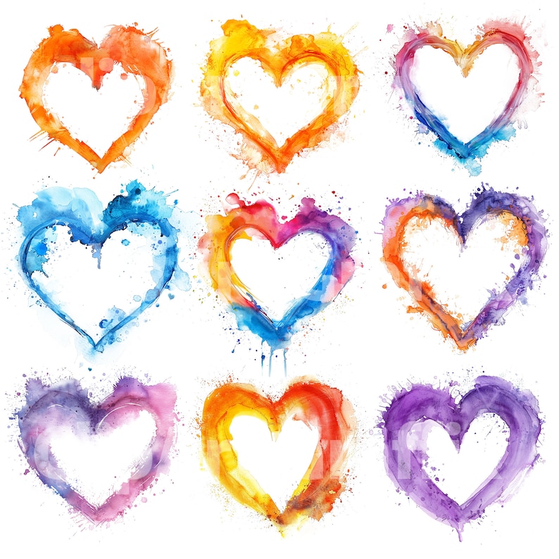 Watercolor Heart Clipart Frames Watercolour Printable Scrapbook Digital ...