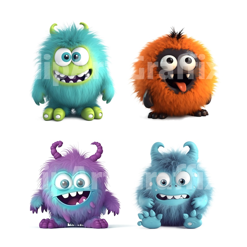 Cute Fluffy Monsters Clipart Bundle Cute Clipart Friendly Monster Clip ...