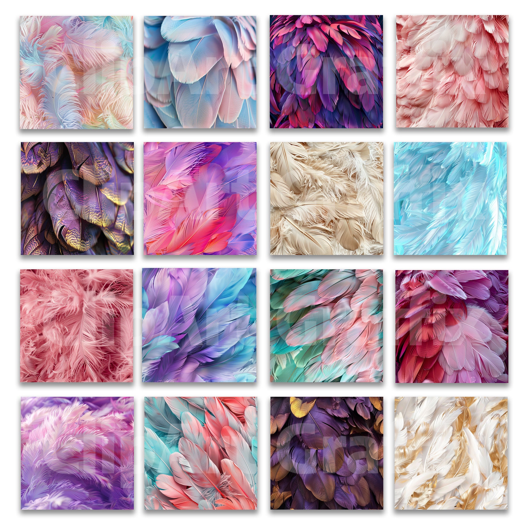Seamless Bird Feather Patterns PNG | Digital Feather Backgrounds for ...