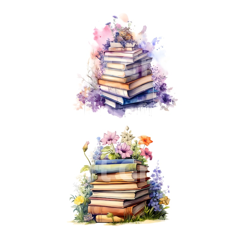 Floral Books Clipart Reading Clipart Watercolor Bookworm Clipart ...