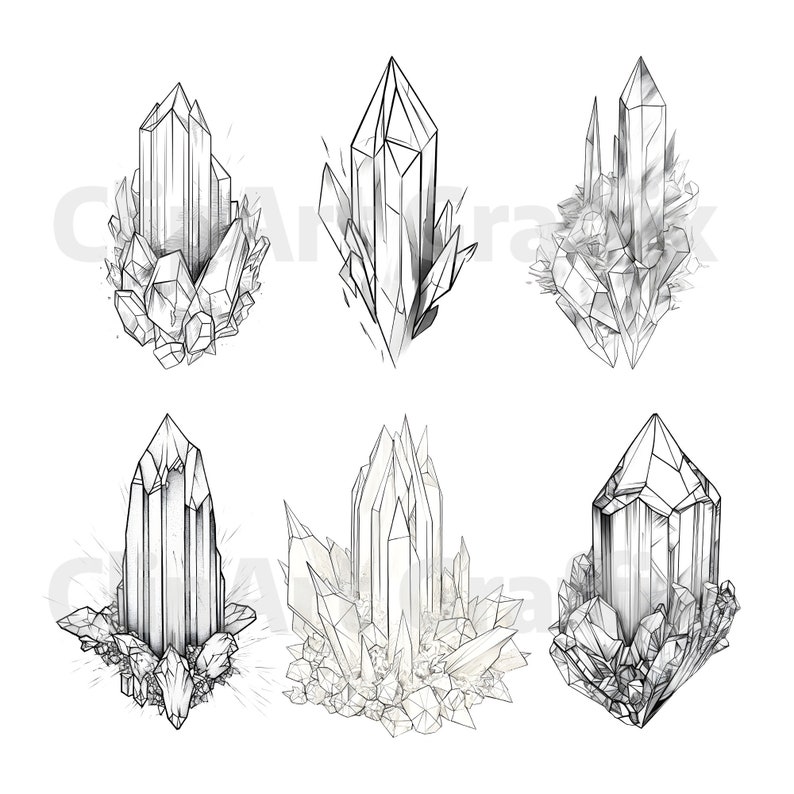 Crystal Drawings Clipart Bundle Crystal Clipart Gemstone Clipart High ...