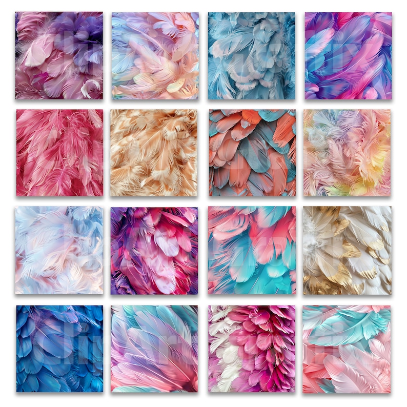 Seamless Bird Feather Patterns PNG | Digital Feather Backgrounds for ...