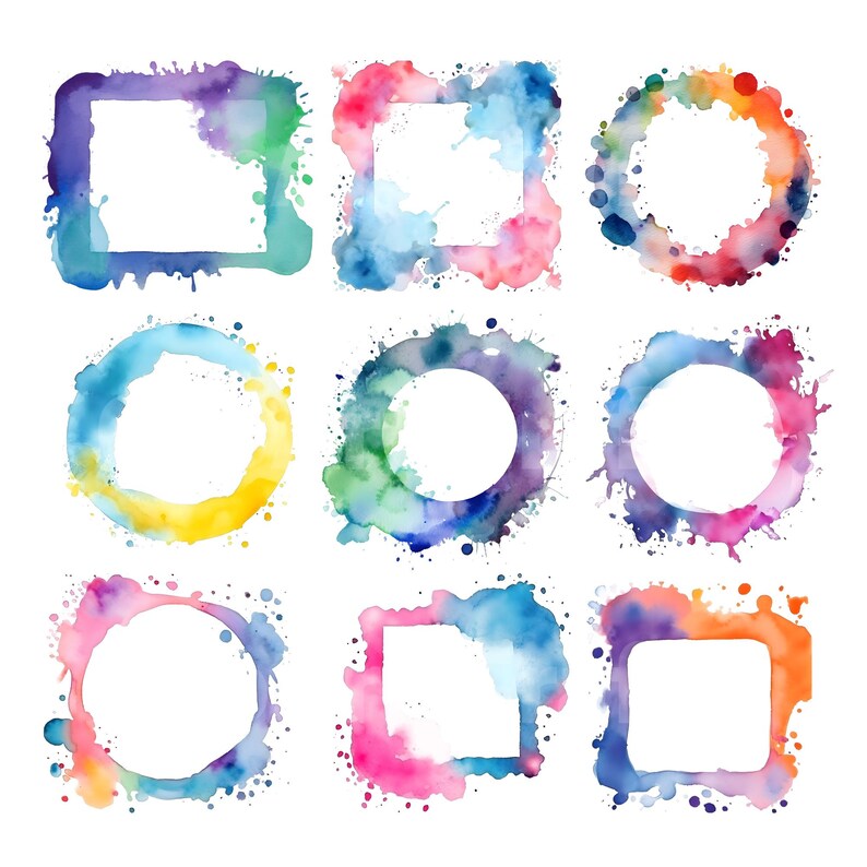 60 Watercolor Clipart Frames Watercolor Printable Scrapbook Clipart ...