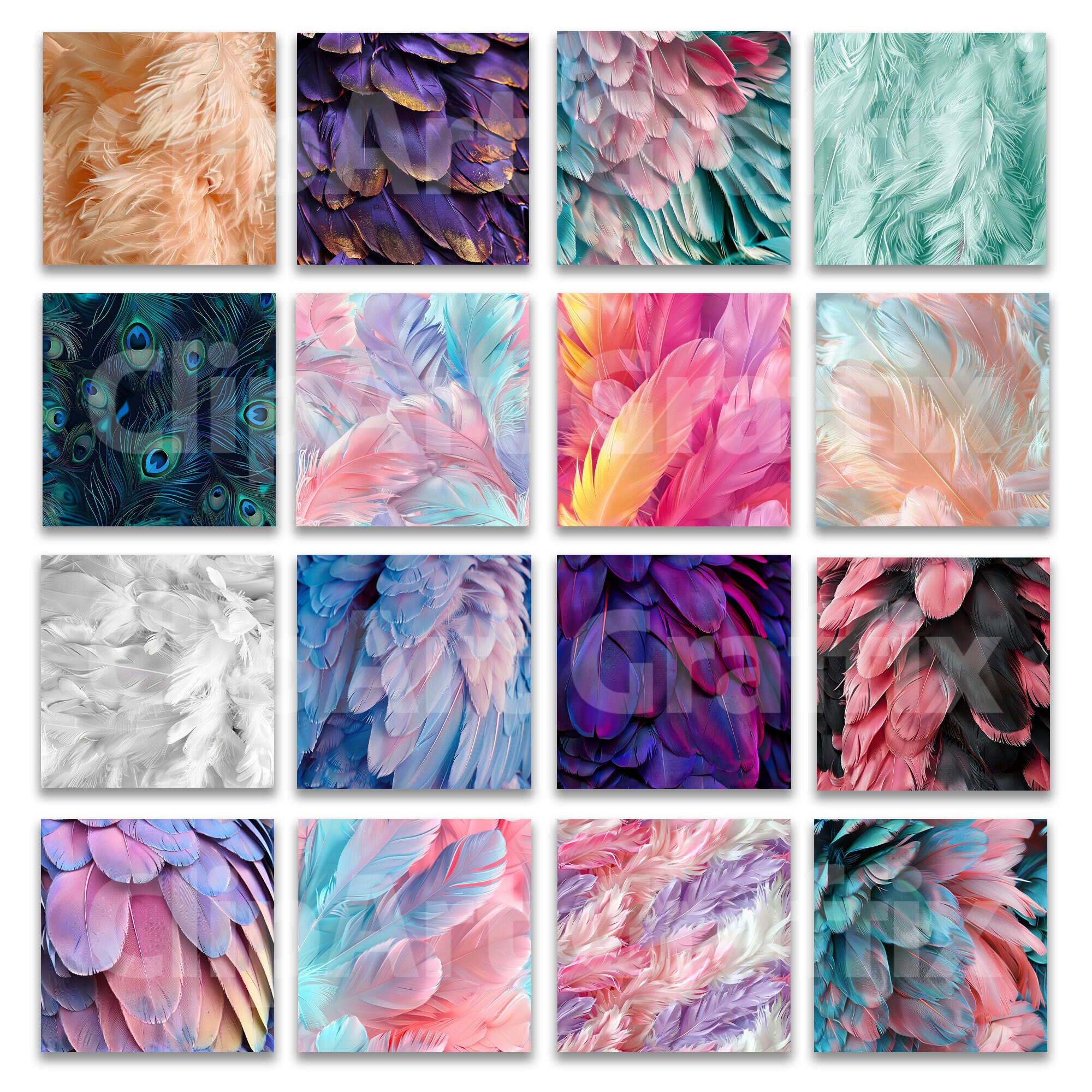 Seamless Bird Feather Patterns PNG | Digital Feather Backgrounds for ...