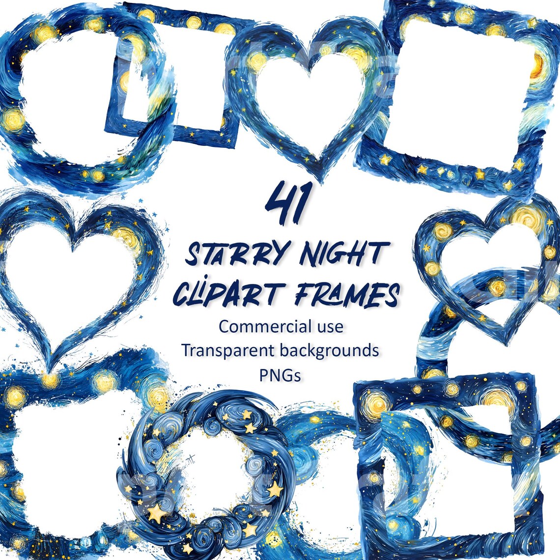 Starry Night Inspired Frame Clipart Pngs | Van Gogh Style Painted ...
