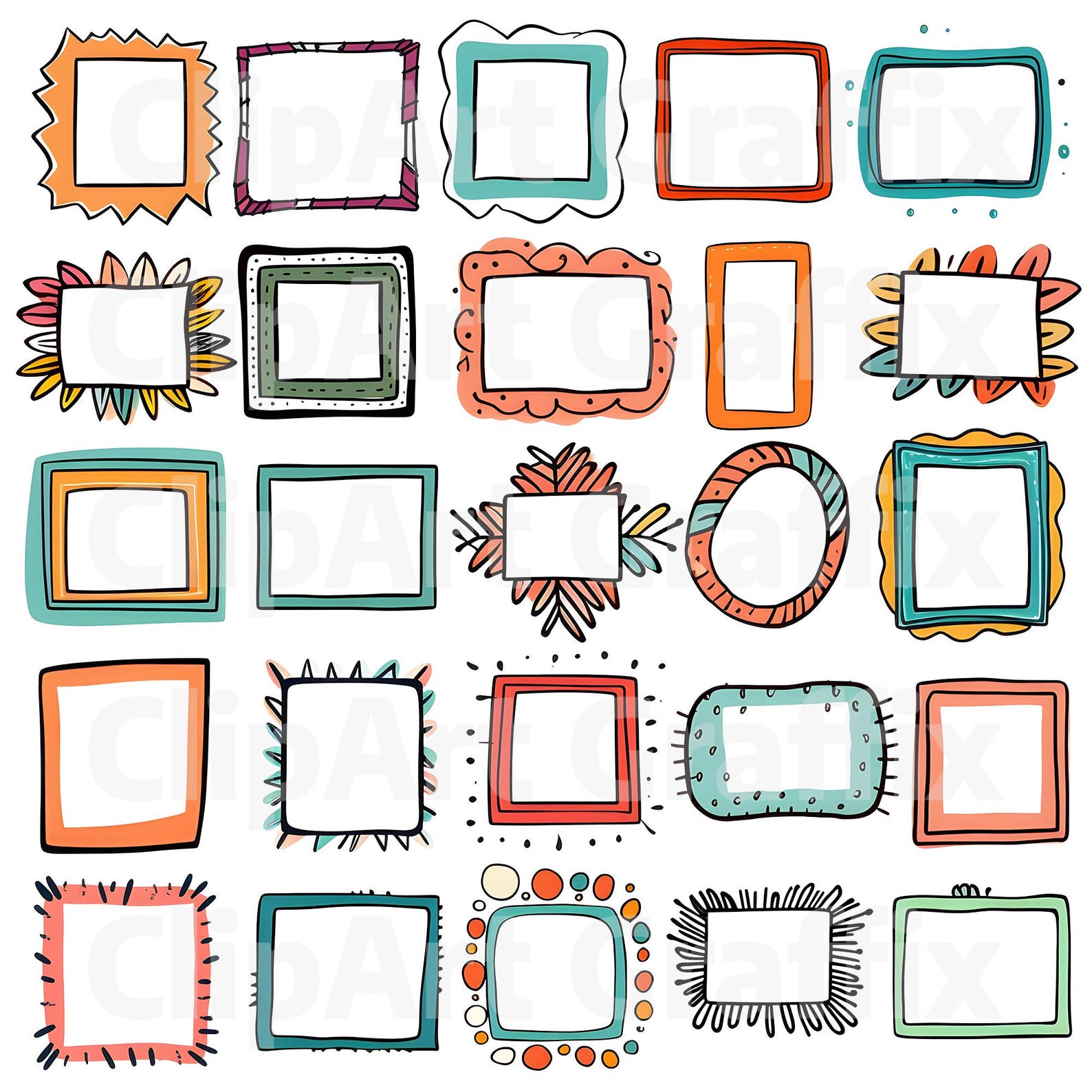 120 Doodle Clipart Frames Digital Frame Clip Art Commercial Use Doodle ...