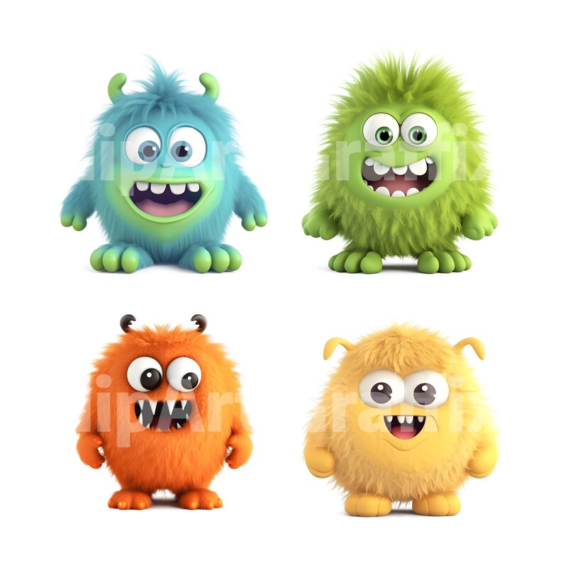 Cute Fluffy Monsters Clipart Bundle Cute Clipart Friendly Monster Clip ...