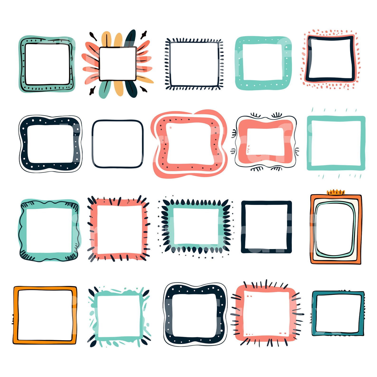 120 Doodle Clipart Frames Digital Frame Clip Art Commercial Use Doodle ...