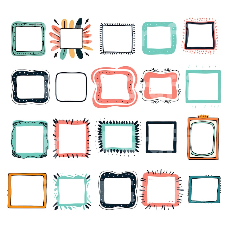 120 Doodle Clipart Frames Digital Frame Clip Art Commercial Use Doodle ...