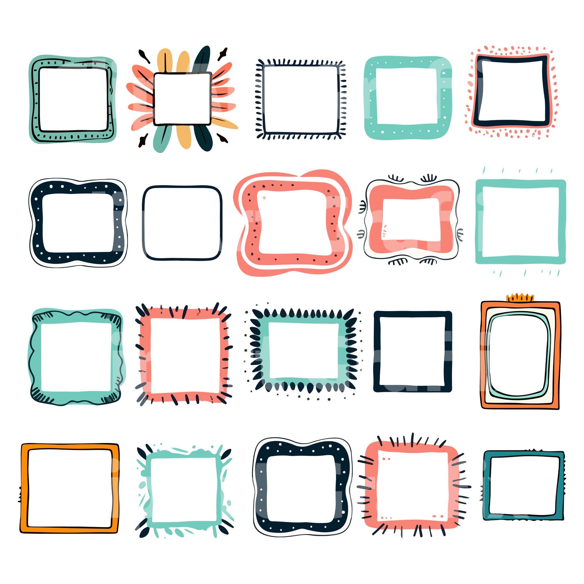 120 Doodle Clipart Frames Digital Frame Clip Art Commercial Use Doodle ...