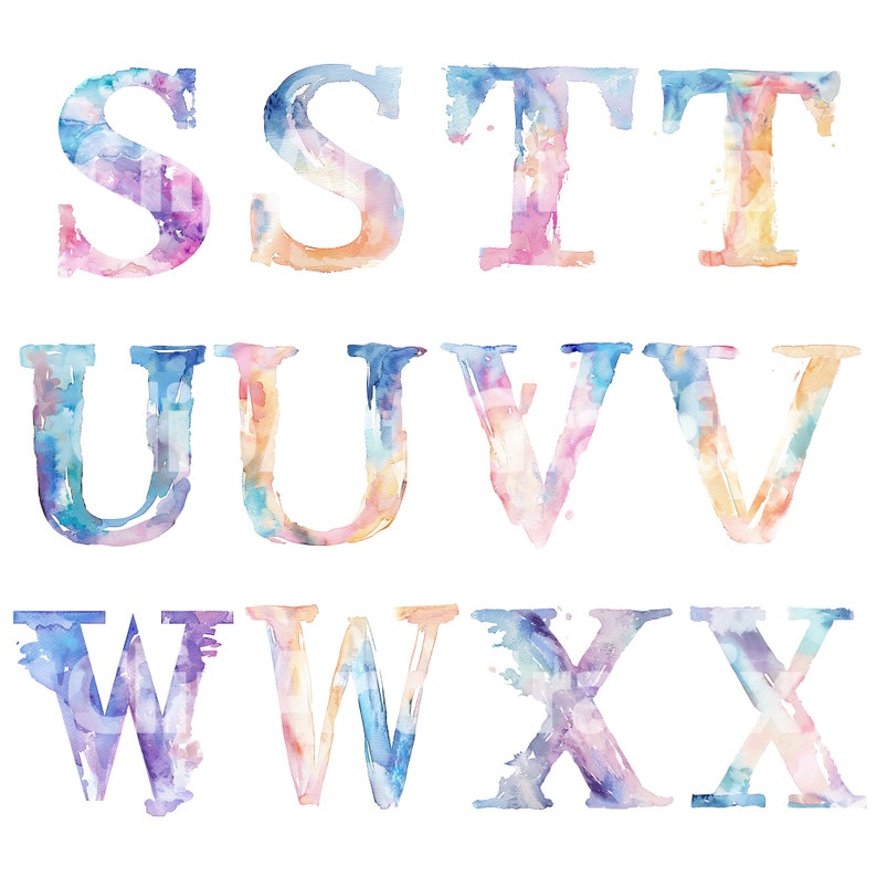 Colorful Watercolor Alphabet Clipart Watercolor Font Colorful Clip Art ...