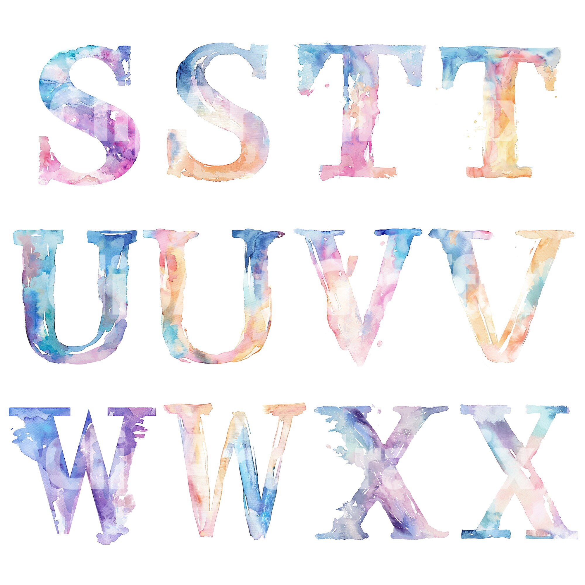Colorful Watercolor Alphabet Clipart Watercolor Font Colorful Clip Art ...