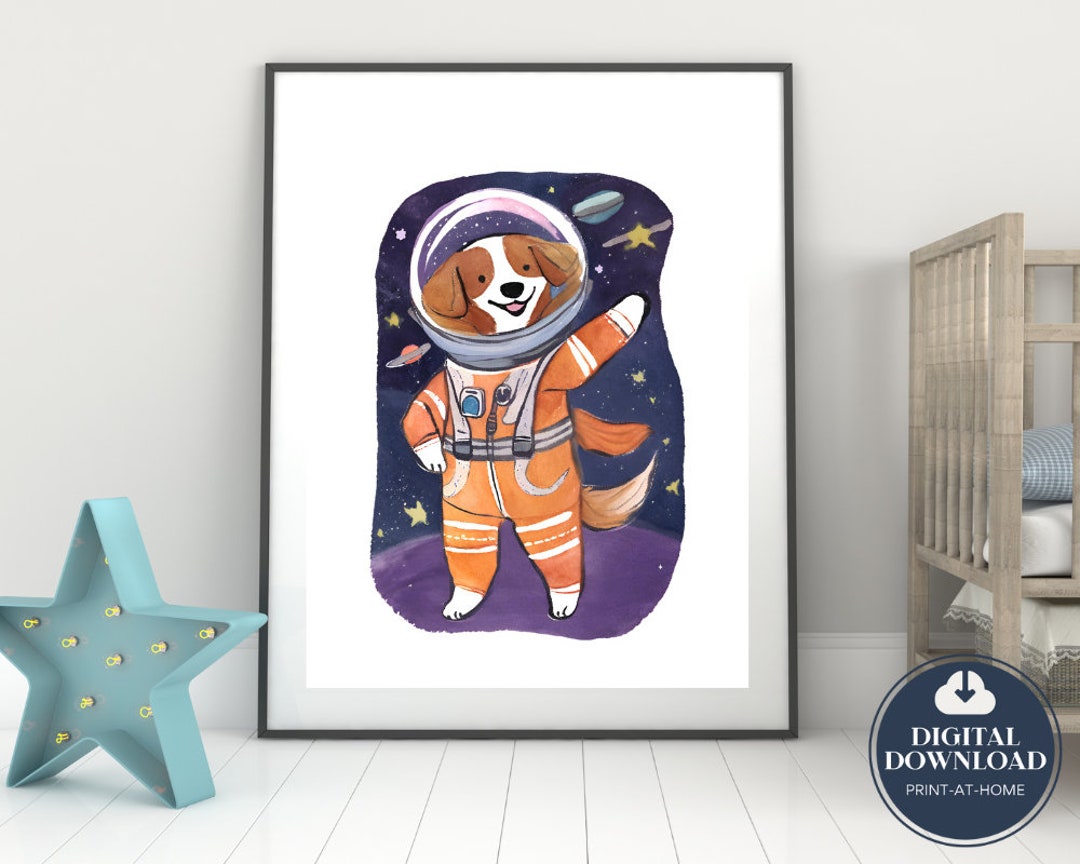 Space Theme, Happy Astrodog Print for Girls / Boys Room, Gallery Wall ...