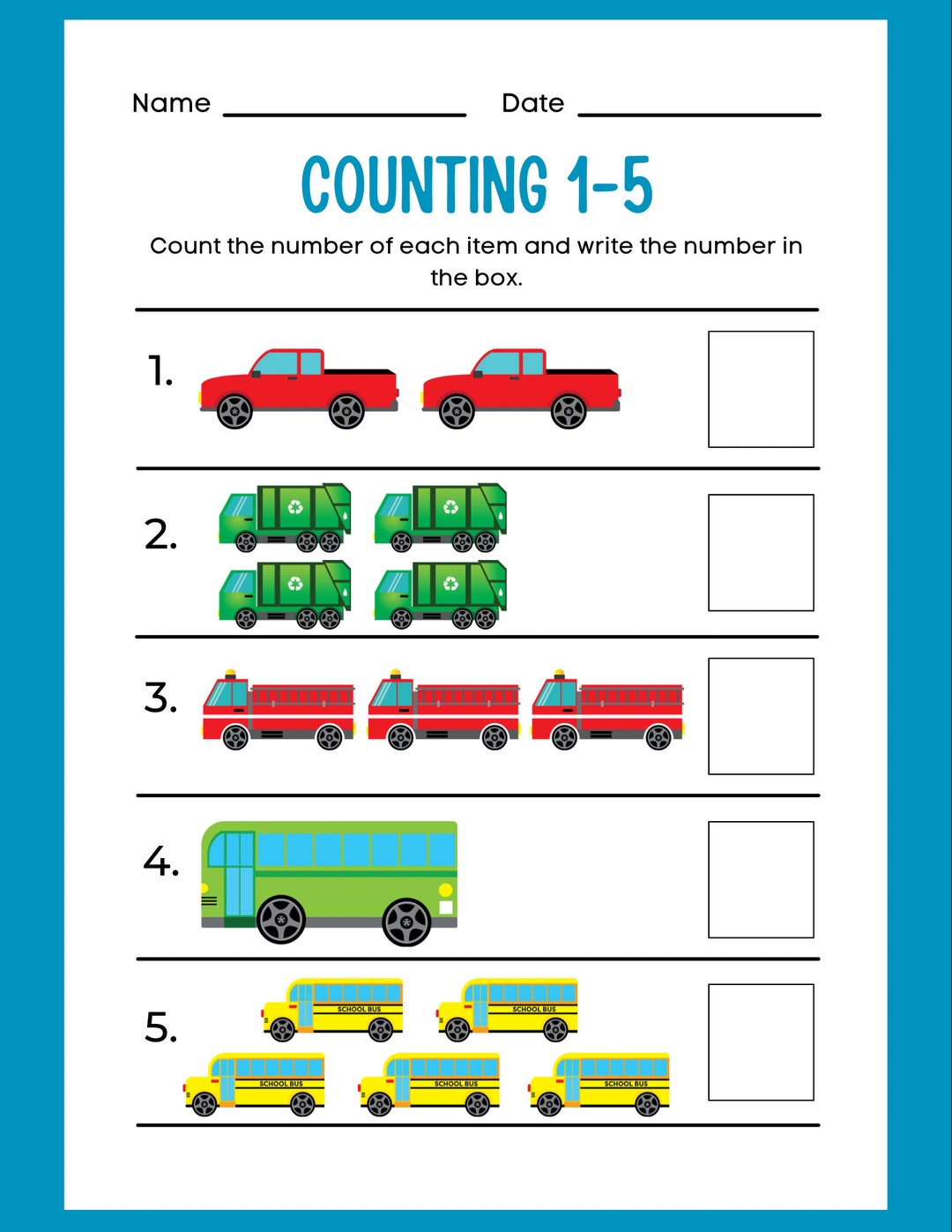 Counting 1-5 Worksheet - Etsy