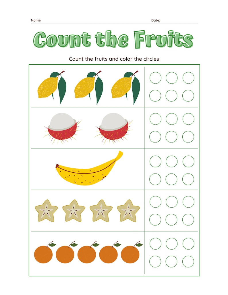 Count the Fruits Worksheet! - Etsy