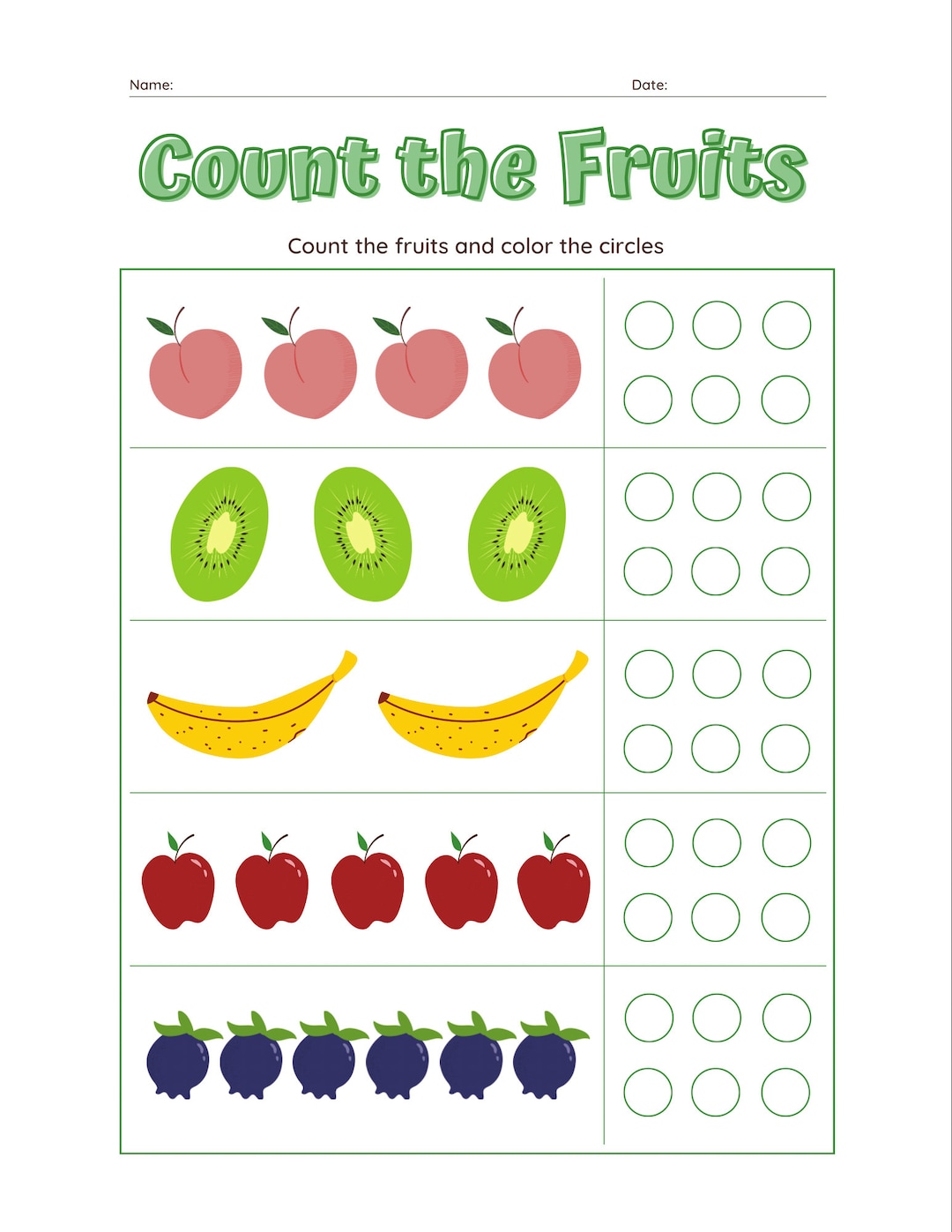 Count the Fruits Worksheet! - Etsy