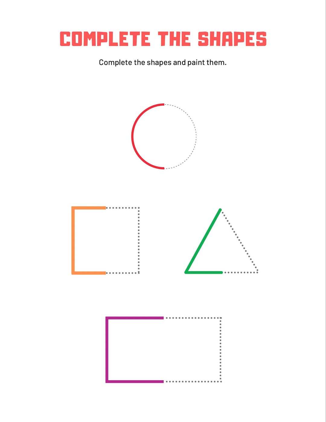 Complete the Shapes Worksheet - Etsy