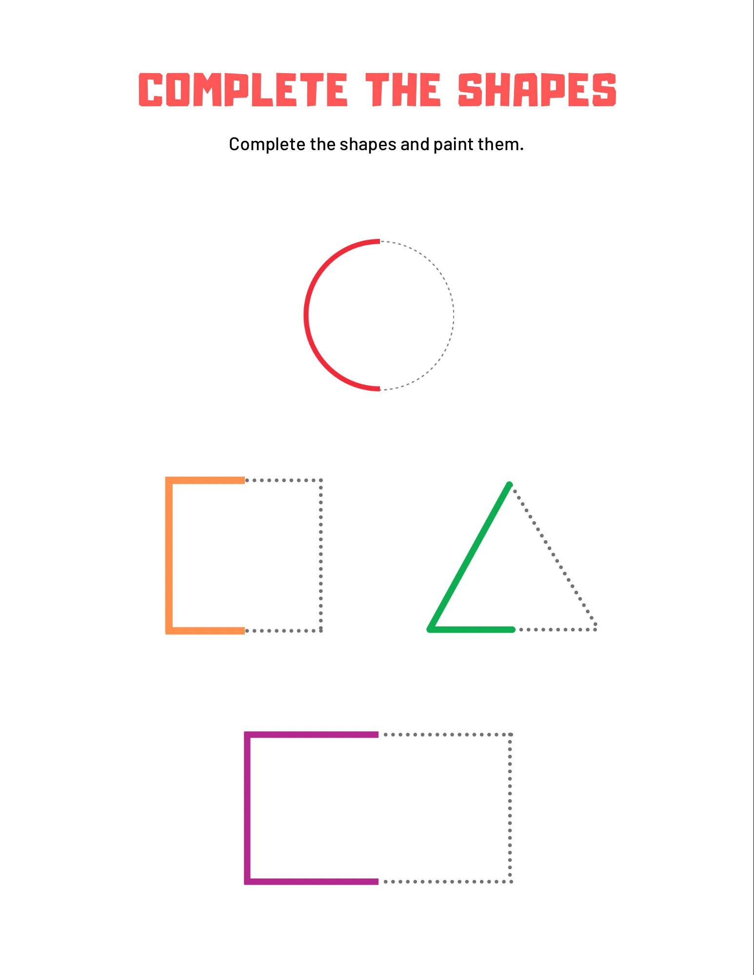 Complete the Shapes Worksheet - Etsy