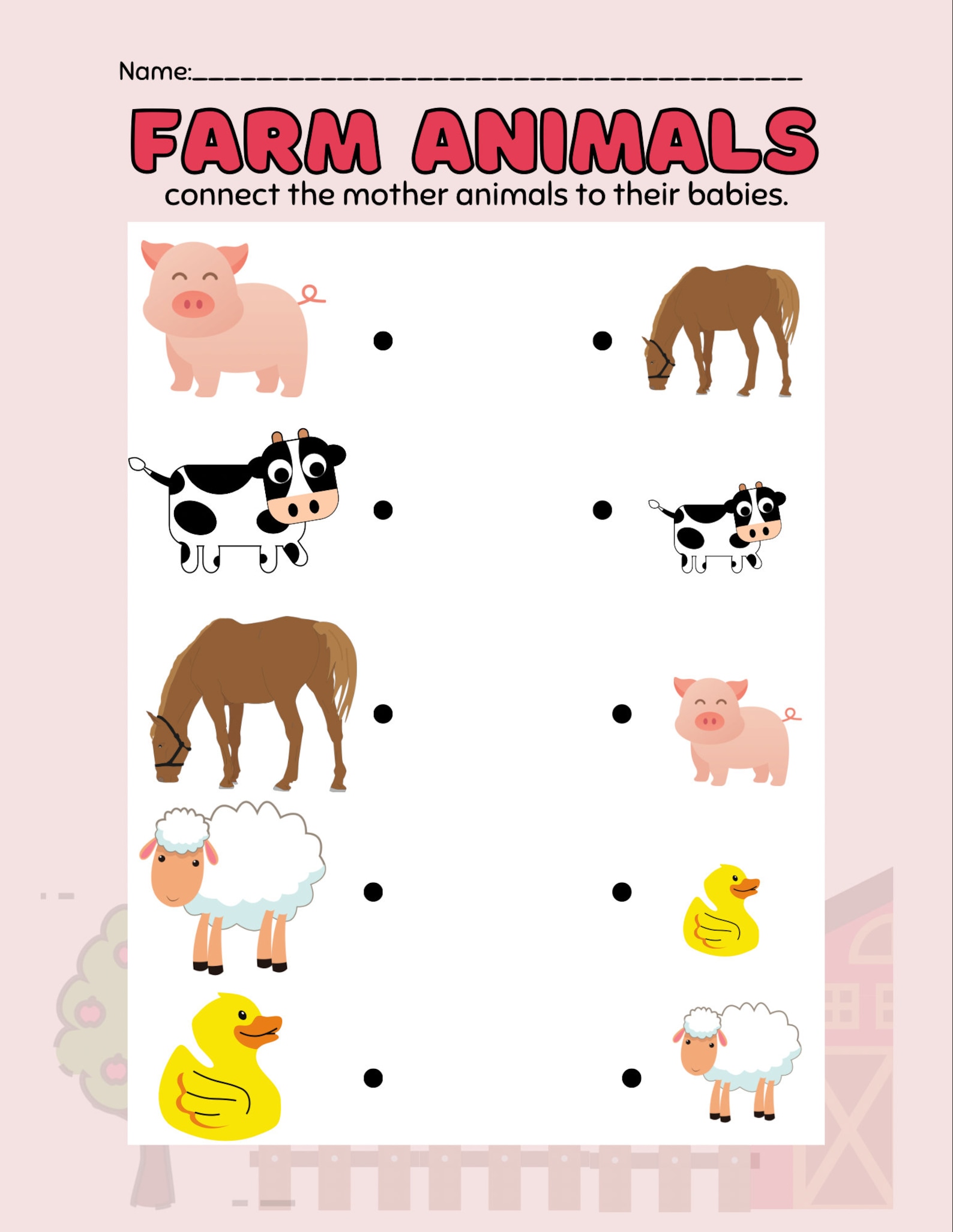 Farm Animal “big” & “small” Matching Worksheet - Etsy