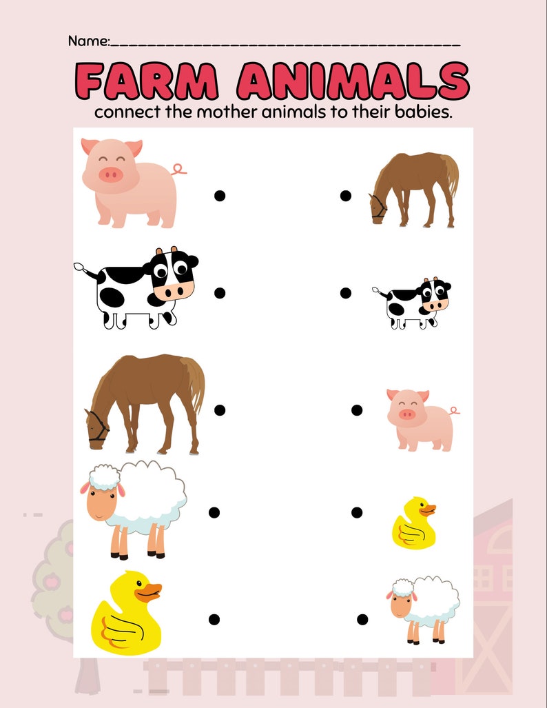 Farm Animal “big” & “small” Matching Worksheet - Etsy