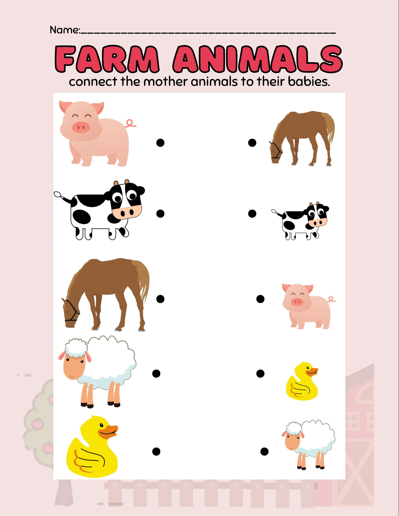 Farm Animal “big” & “small” Matching Worksheet - Etsy