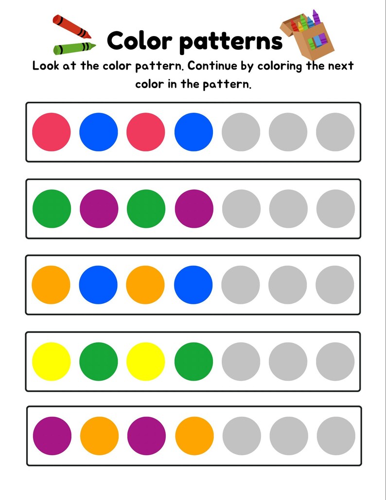 Color Patterns Worksheet - Etsy