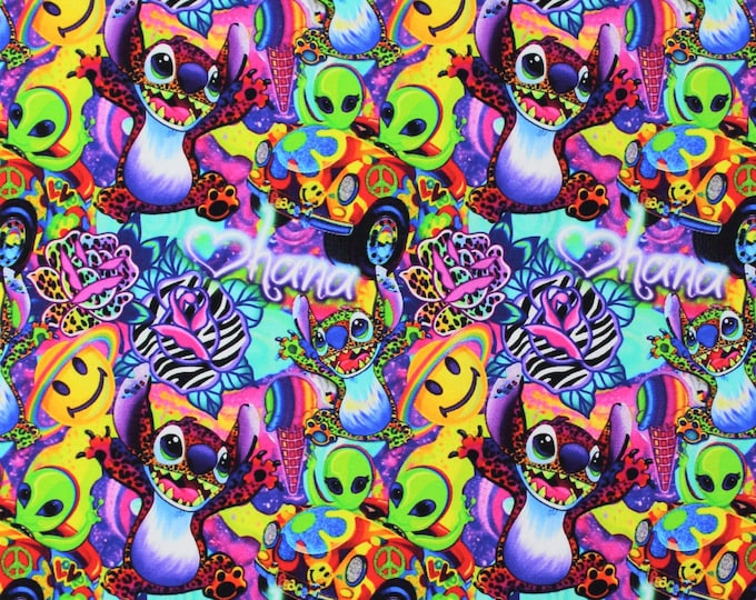 Alien Retro Mashup Character Fabric, Cotton Lycra, Stich, Scrump ...