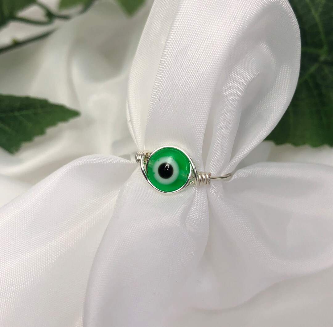 Dark Green Nazar Boncugu Evil Eye Pearl Ring Wire Rings Vintage Ring ...