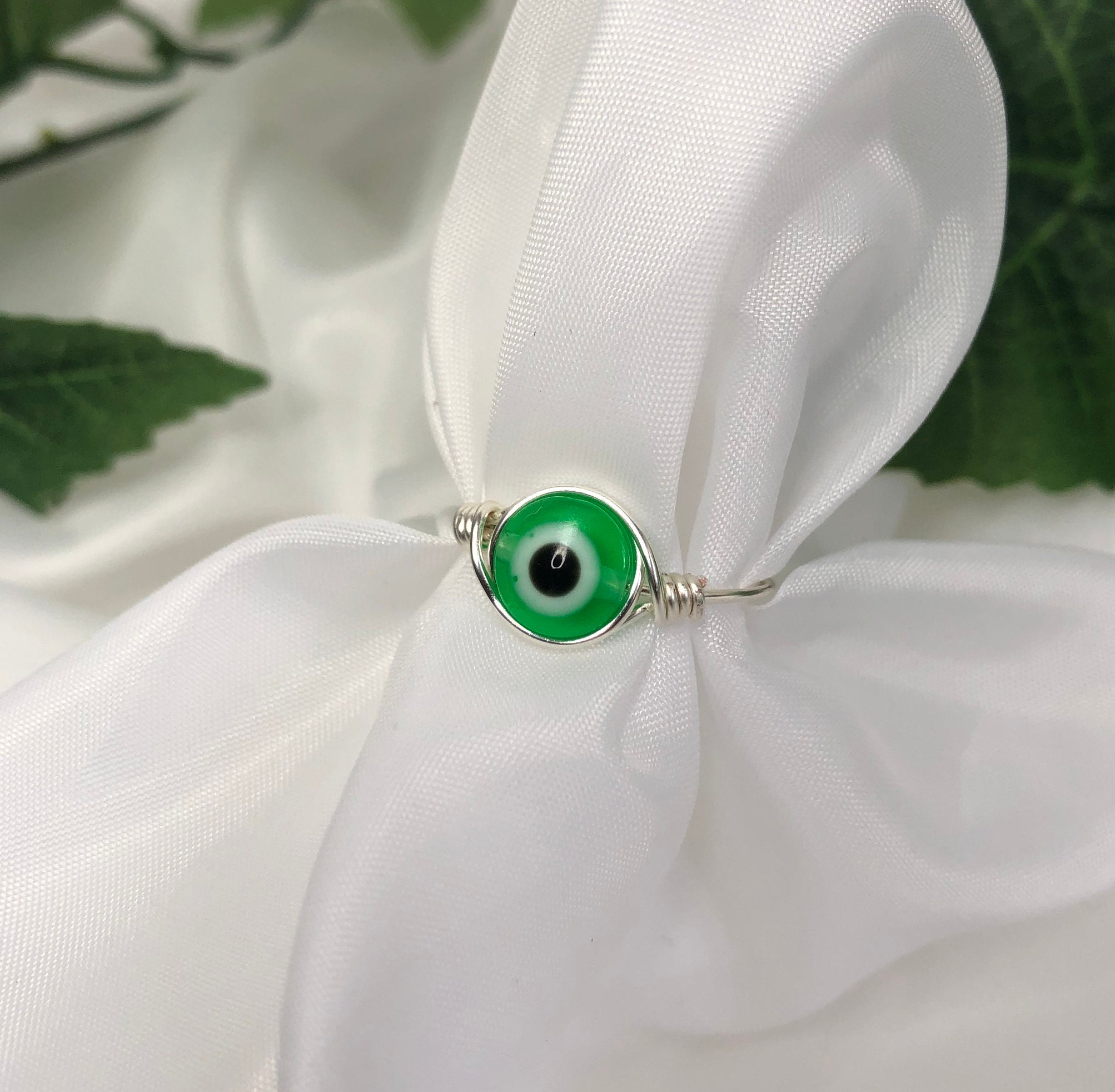 Dark Green Nazar Boncugu Evil Eye Pearl Ring Wire Rings Vintage Ring ...