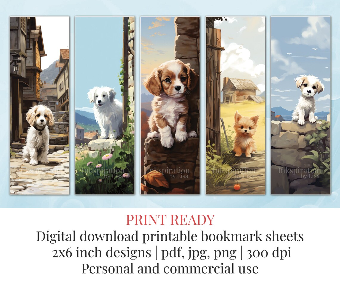 25 Cute Puppies Bookmark Designs Printable Bookmarks Set Digital ...