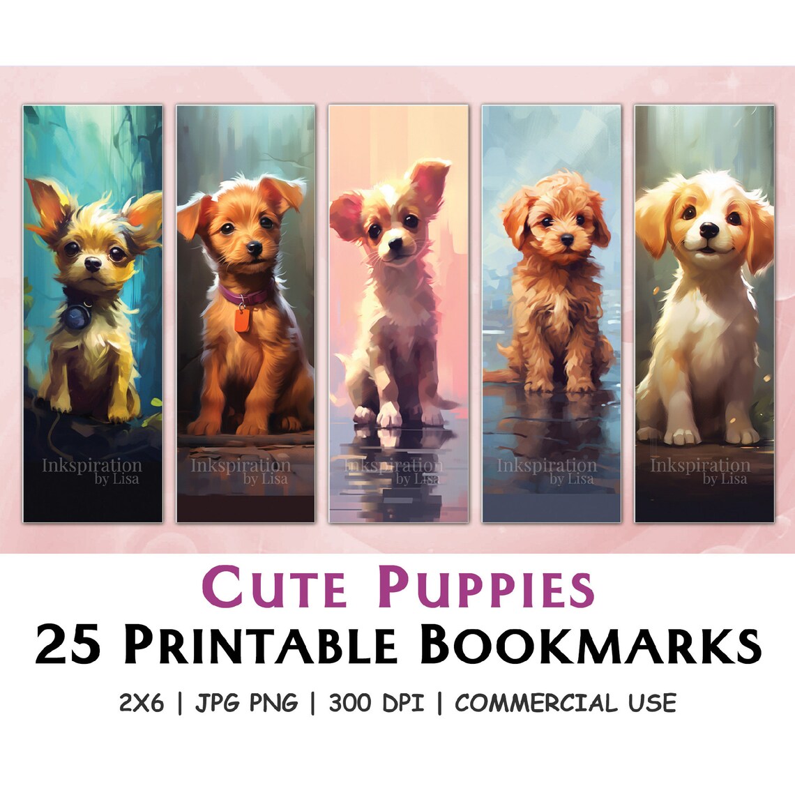 25 Cute Puppies Bookmark Designs Printable Bookmarks Set Digital ...