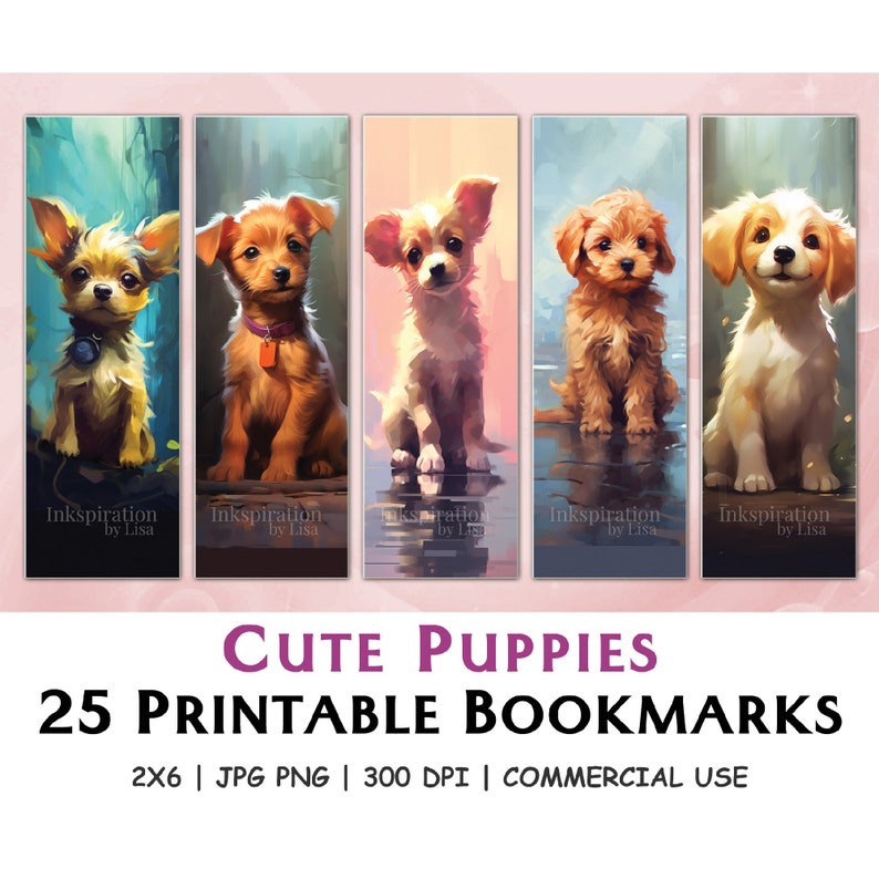 25 Cute Puppies Bookmark Designs Printable Bookmarks Set Digital ...