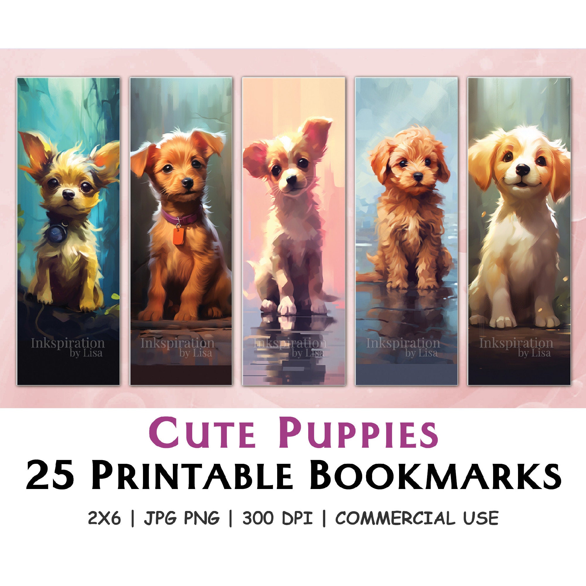 25 Cute Puppies Bookmark Designs Printable Bookmarks Set Digital ...