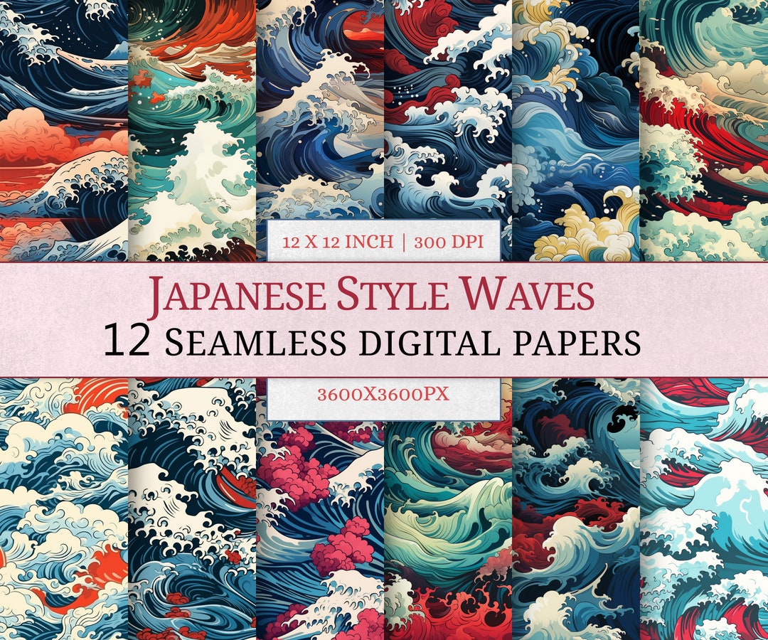 12 Japanese Waves Seamless Digital Papers Scrabook Notebook Wallpaper ...