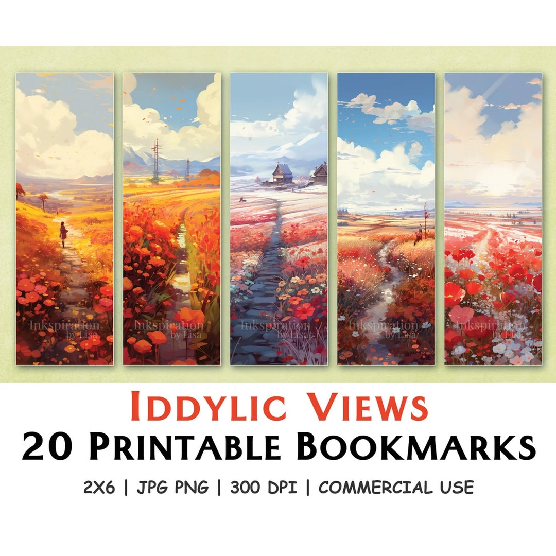 20 Iddylic Views Bookish Printable Bookmarks Set Digital Download ...