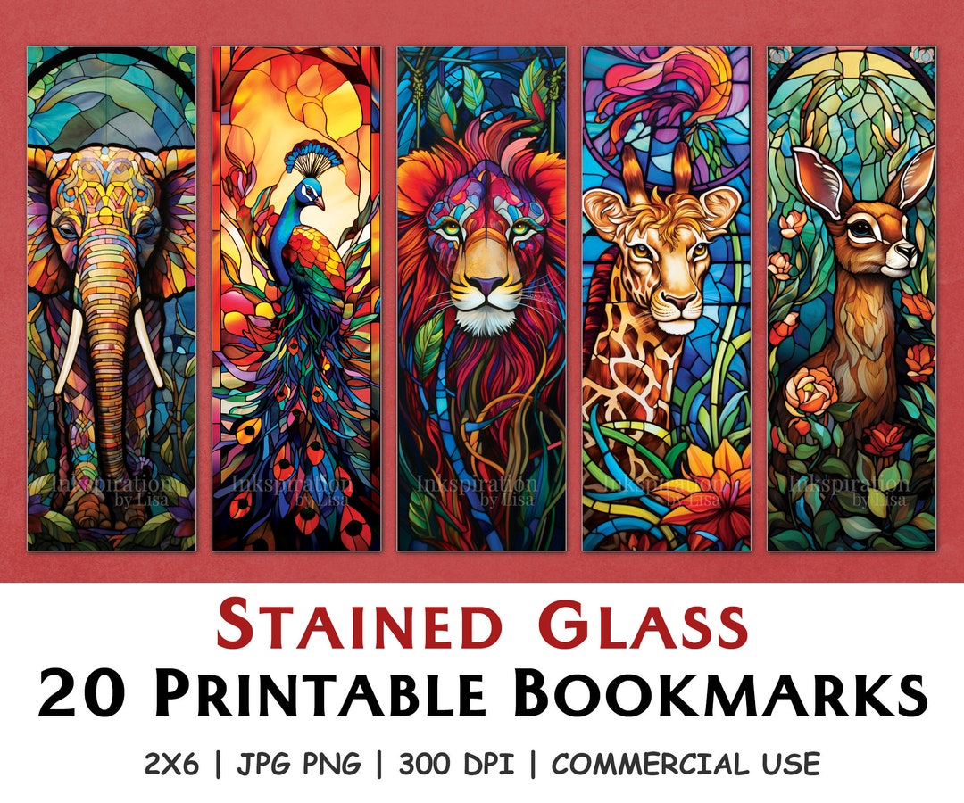 20 Stained Glass Bookmark Designs Printable Set Digital Art - Etsy