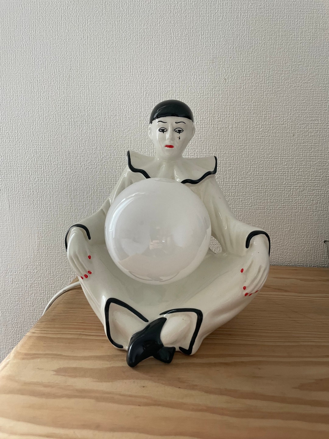 Pierrot Lamp Sitting Globe Vintage Antique French Ceramic White Bedside ...