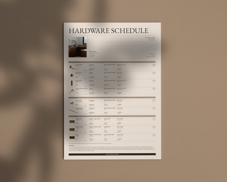 Interior Design Canva, Google Sheets & Excel FFE Schedule: Product ...