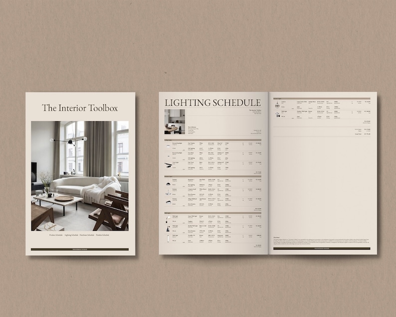 Interior Design Canva, Google Sheets & Excel FFE Schedule: Product ...