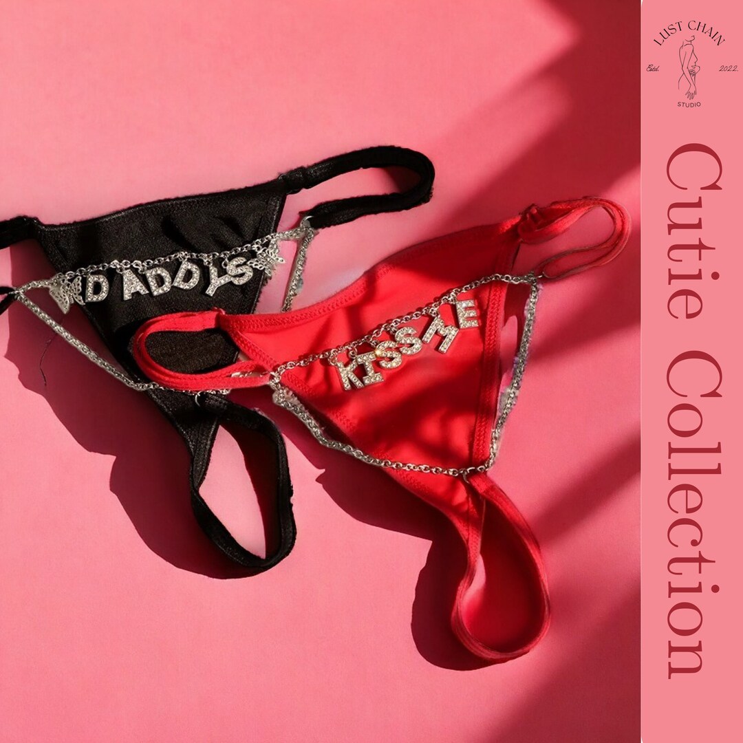 Personalised Thong Bikini Panties Valentines Waist Chain Custom Name