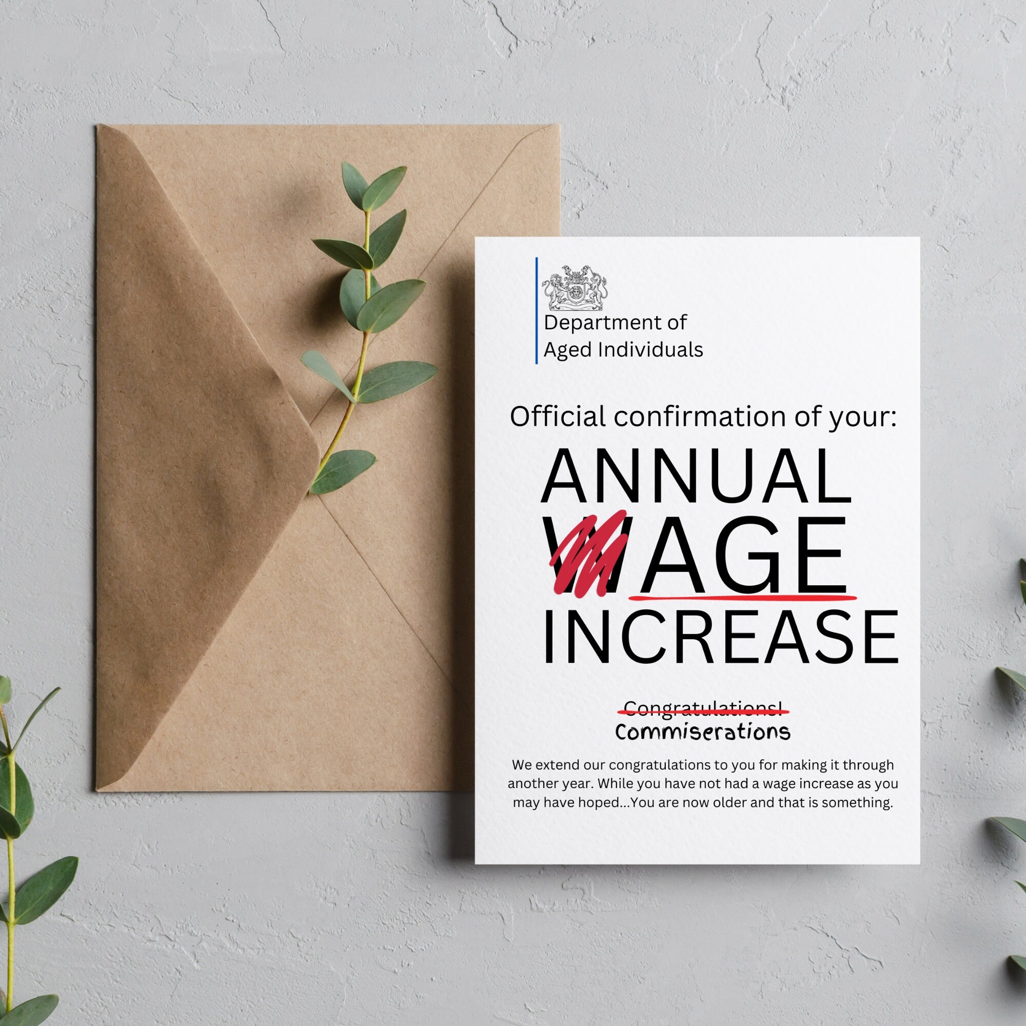 Funny Birthday Card Annual Age Increase Humorous Birthday Card Birthday ...