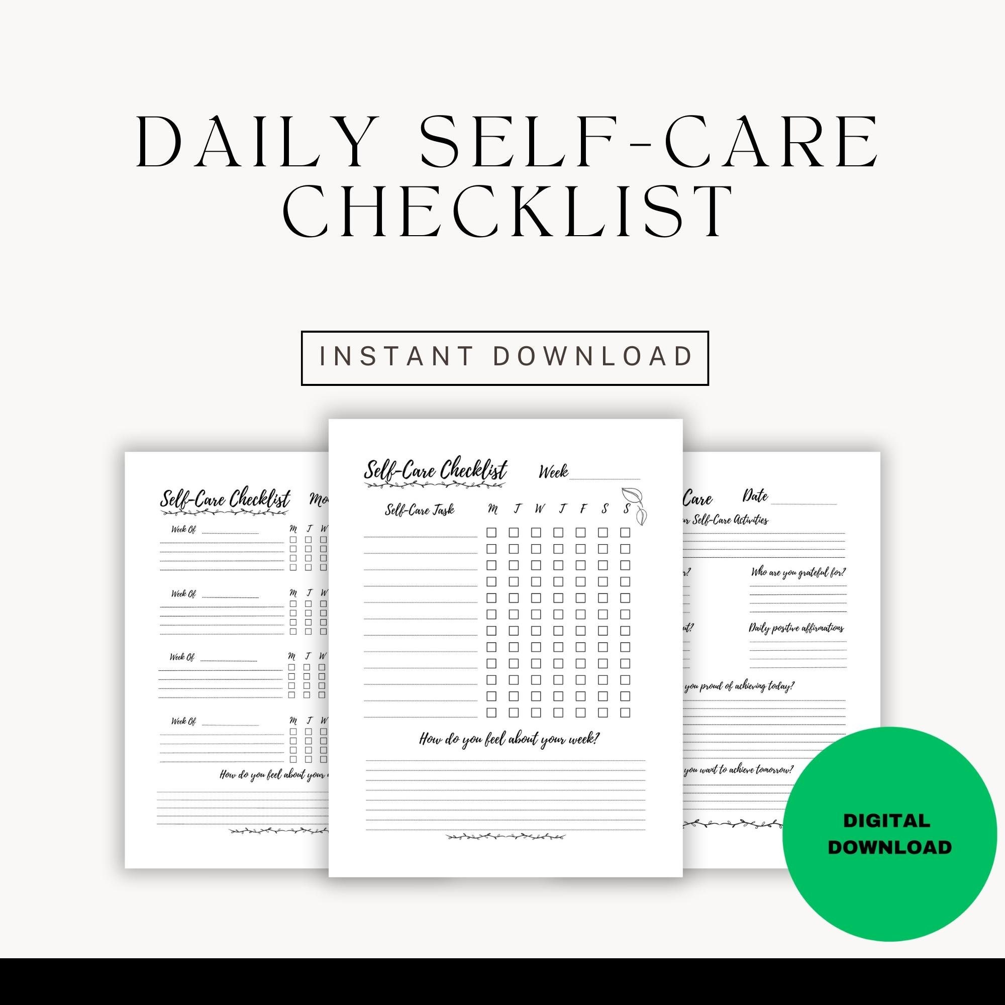Basic Daily Self Care Checklist Digital Download Positive Etsy