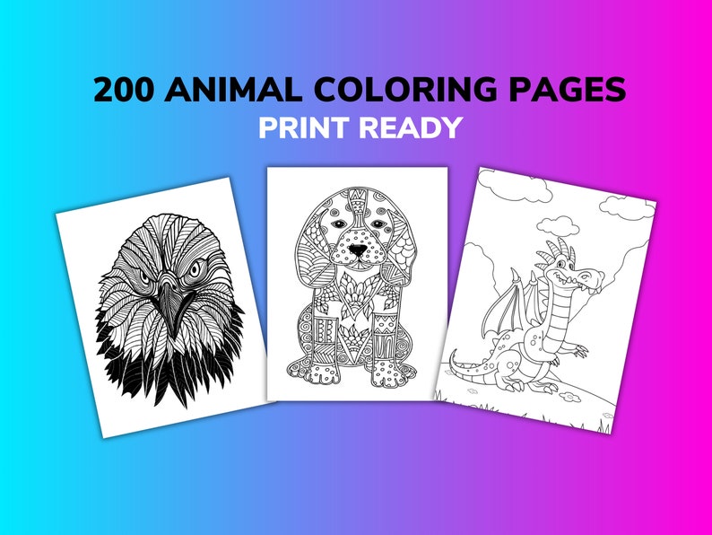200 Pet and Animal Coloring Pages Bundle for Kids and Toddlers in Anime ...